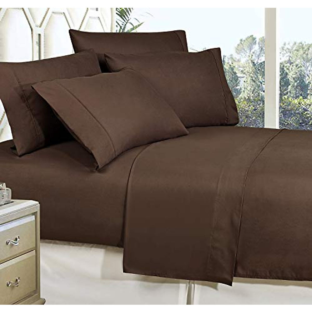 CELINE LINEN Luxury Silky-Soft 1500 Thread Count Softest Egyptian Quality Wrinkle-Free 4-Piece Bed Sheet Set, Deep Pocket up to 16 inch, Queen Chocolate Brown