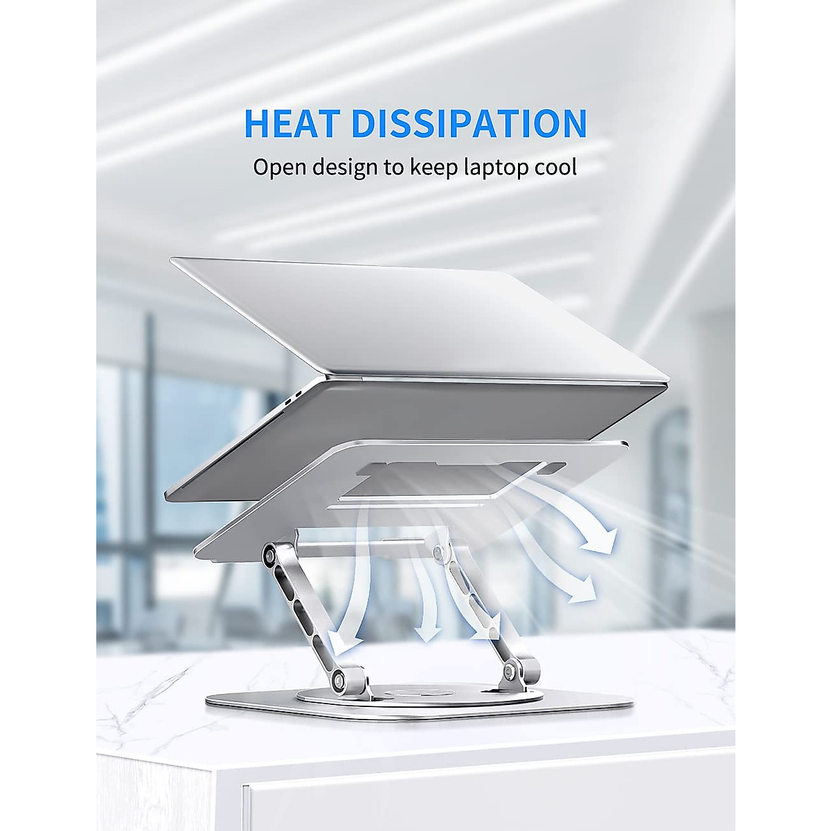 AOEVI Adjustable Laptop Stand with 360 Rotating Base, Computer Stand for Laptop Ergonimic Foldable Laptop Riser for Desk Compatible with MacBook Pro/Air Notebook up to 16 Inches, Silver