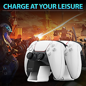 Fosmon Dual 2 Charger Station Compatible with Sony-PS5-Playstation 5 Dualsense Controllers, (Place and Charge) 3 Hours Fast Charging Dock with Intelligent Chip Overcurrent Over-Heating Protection