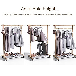 VOGUSLAND Dress Up Rack with Storage Shelf, Kids Clothing Rack with Caster Wheels, Child Garment Rack for Small Space