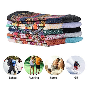 YANGYANG Wool Socks for Women, 5 Pairs Winter Warm Thick Crew Knit Socks Vintage Cozy Soft Cute Nordic Cabin Gifts