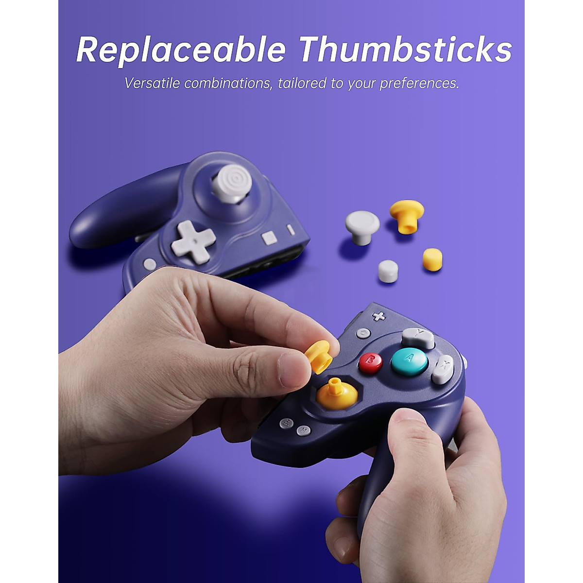 miknok DOYOKY Joypad Controller for Switch/Switch OLED, Retro Gamecube Style Wireless Replacement, Switch Controllers with Replaceable Thumbsticks/Map Button/Turbo/6-Axis Gyro/Vibration(Purple)