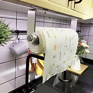 URALFA Adhesive Paper Towel Holder Under Cabinet, Paper Towel Rack Self-Adhesive or Drilling Wall Mounted for Kitchen Towels Holder, Paper Roll Holder for Bathroom, Kitchen, Pantry, Sink (Silver)