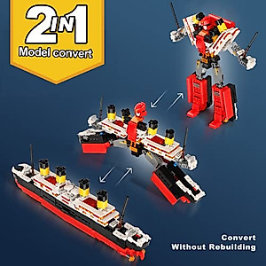 JOJO&Peach Titanic Stem Toys, 2 in 1 Titanic Model & Transform Robot Building Kit, Collectible Display Model Set, Stem Projects Toys Gifts for Kids Age 8+ and Adults (550 Pieces)
