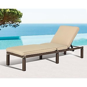 Grepatio Patio Chaise Lounge Chair Outdoor Wicker Rattan Daybed Adjustable Pool Furniture Chair with Cushions Beach Lounge Chair Sun Lounger for Outside (1 Pcs)