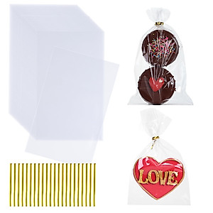 TEMLQPACK 200Pack 3x6Inches Bags with Ties Clear Cellophane Bags Oreo Bags Macaron Bags Soap Bags Rice Krispie Treat Bags Chocolate Truffle Gift Treat Bags for Bakery Candy Party Favor