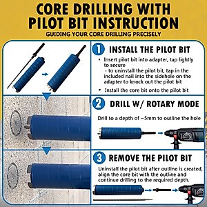 5" Dry Diamond Core Drill Bits for Brick and Block, 9.5" Drilling Depth, 10mm Segment Height, SDS Max Pilot Bit Adapter