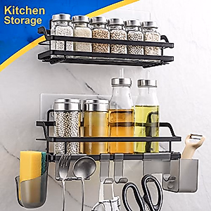 UDTAVZ Shower Caddy 2 Pack, No Drilling Shower Organizer, Shower Baskets for inside Shower, Adhesive Shower Shelves with 10 Hooks for Shampoo Soap Towel, Matte Black