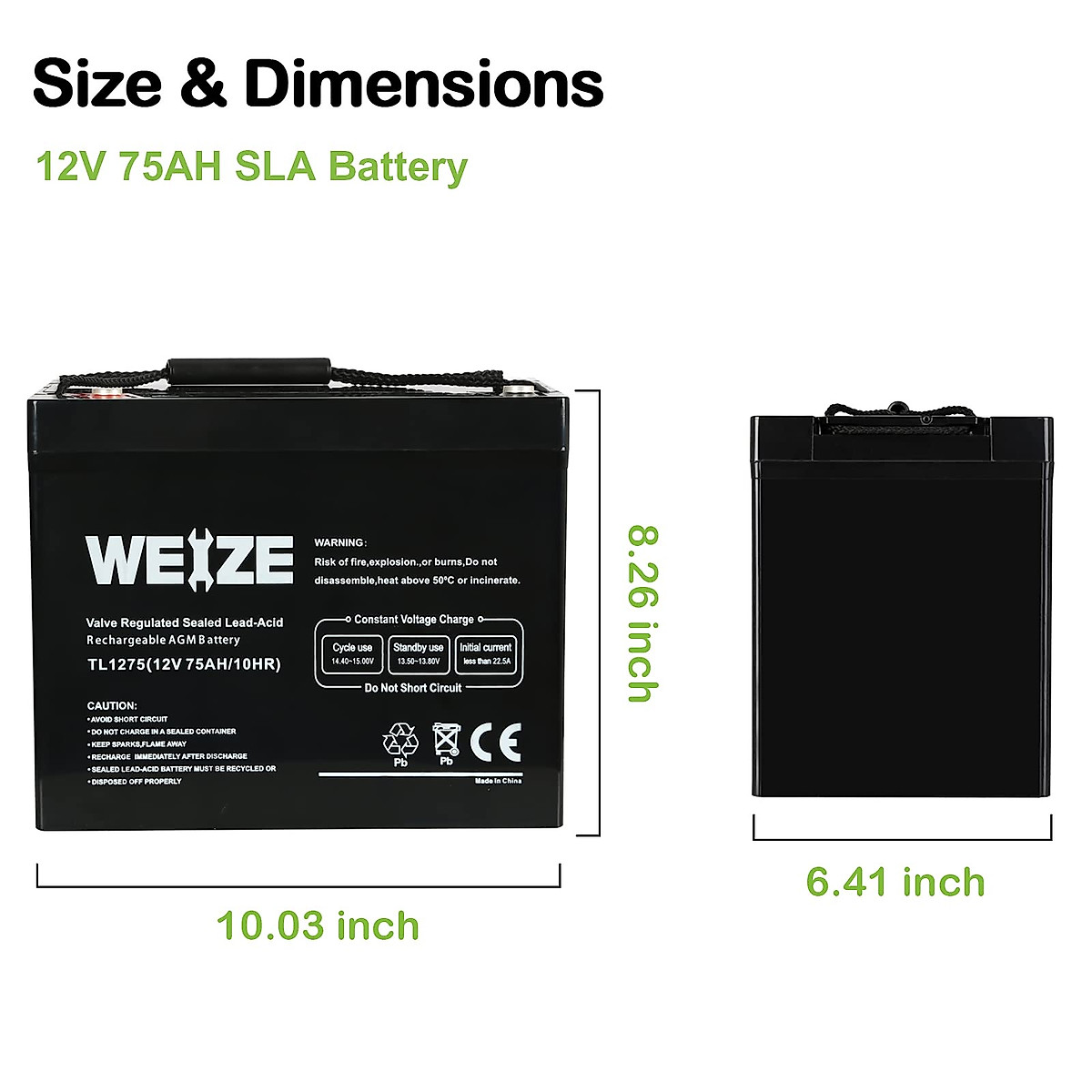 WEIZE 12V 75AH Deep Cycle Battery for Wayne ESP25 WSS30V Backup Sump Pump, Trolling Motor, Solar System, Mobility Wheelchair, General Use