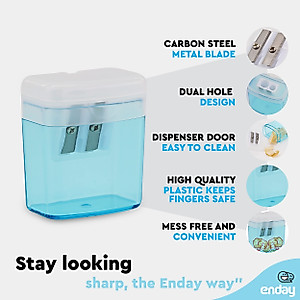 Pencil Sharpener Dual Hole Manual Blue, Jumbo Crayon Sharpener with Cover and Bin, Handheld Color Pencil Sharpeners for Large & Standard Pencils, Also Available in Red, Green, Purple, 1 Pc – by Enday