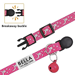 LaReine 2 Pack Cat Collar Personalized, Breakaway Kitten Collar with Phone and Name tag, Cat Collars Reflective with Bell for Girls & Boys (7.5"-12.5" Neck, Hot Pink)