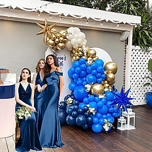 FROUFING Navy Blue Gold Balloon Garland Arch Kit 130PcS Royal Blue Gold Sand White Balloons with Starburst Balloons for birthday baby shower graduation 2024 New Year eve anniversary Decorations