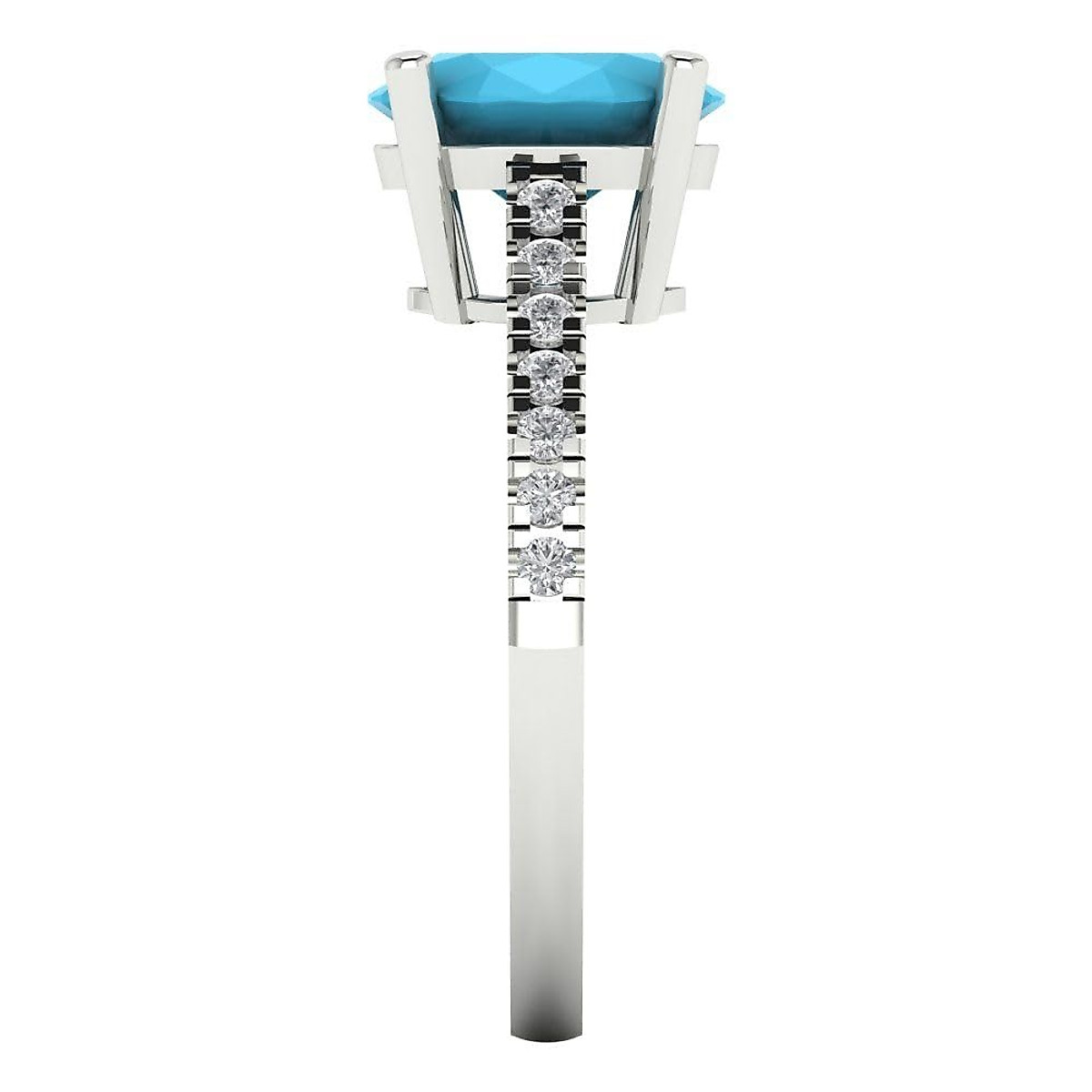 Clara Pucci 2.71ct Oval Cut Solitaire W/Accent Genuine Simulated Turquoise Wedding Promise Anniversary Bridal Ring 18K White Gold Size 6