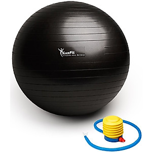 LuxFit Exercise Ball, Premium EXTRA THICK Yoga Ball '2 Year Warranty' - Swiss Ball includes Foot Pump. Anti-Burst - Slip Resistant! 45cm, 55cm, 65cm, 75cm, 85cm Size Fitness Balls (Black, 65cm)