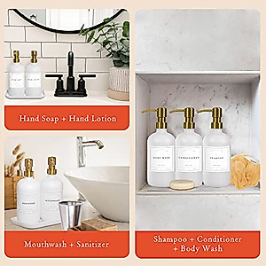 Dish Soap Dispenser for Kitchen, Hand Soap Dispenser Tray, Gold Soap Dispenser Bathroom, Mouthwash Dispenser Shampoo and Conditioner Dispenser, Glass Soap Dispenser Kitchen Soap Dispenser Set
