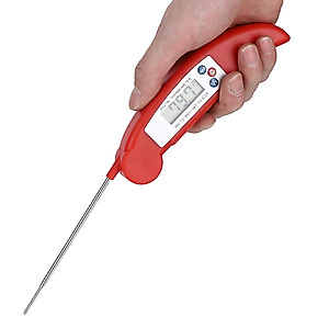 Digital Meat Thermometer, Portable Folding Food Thermometer, LCD Digital Instant Read Food Thermometer for Kitchen, Cooking, BBQ (Red)