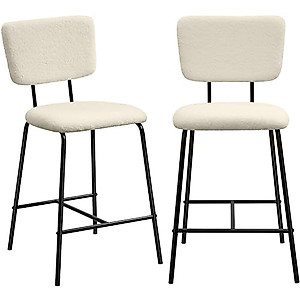 Barstools Set of 2 Counter Height Bar Stools : Modern White Upholstered Boucle Fabric Bar Stool for Kitchen Bistro Pub Armless Bar Chair with Metal Base for Dining Room Counter Island