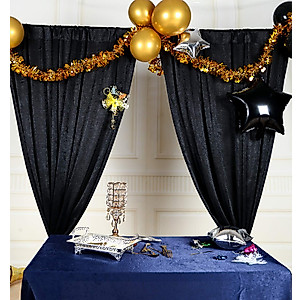 SHERWAY 9.6 Feet x 10 Feet Black Silky Soft Curtain Wedding Backdrop Drapes, Slightly Shiny Satiny Window Curtains for Party Ceremony Decoration