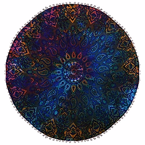 SHIRANYA Large Mandala Floor Pillows Round Bohemian Meditation Cushion Cover Round Poof Pouffe Foot (32 Inch 80 cm Approx) (Multi)