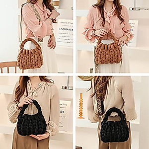 Maral Hand Knit Chunky Yarn Shoulder Bag For Women, Finger Crochet Hand Bag, Washable (Velvet Black)