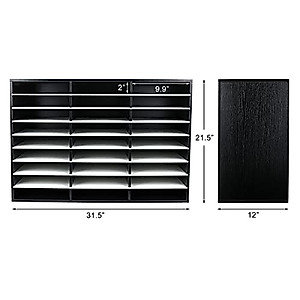 PAG Wood Literature Organizer Office Home File Sorter Mail Center Paper Storage Holder Classroom Keepers Mailbox, 27 Slots Compartment, Black&White