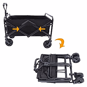 Collapsible Folding Outdoor Utility Wagon, Heavy Duty Foldable Camping Cart, Garden Tool Collection Utility Trolley with Adjustable Handle & Mesh Cup Holder for Garden Camping Picnic