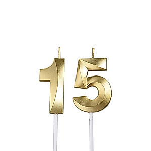 Gold 15th & 51 Birthday Candles,Gold Number 15 Cake Topper for Birthday Decorations Party Decoration
