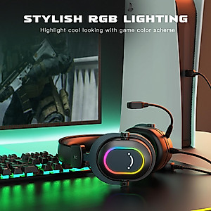 FIFINE Gaming RGB Microphone, Streaming USB Headset, Gamer Bundles for PC PS5, Condenser Mic with Quick Mute, RGB, Wired Headphones with 7.1 Surround Sound, for Discord Twitch Podcasts Videos (A6V+H6)