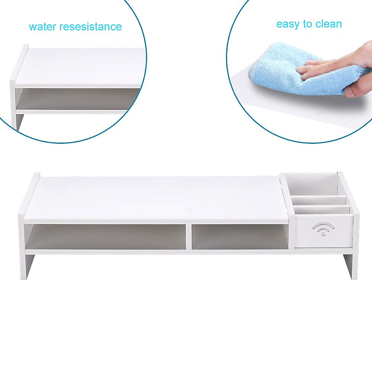 Monitor Stand Riser, Computer Laptop Riser Shelf with Organizer Drawer (White, 19"L x 8"W x 4"H)