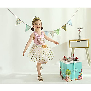 HAPPYMA Toddler Kids Baby Girls Birthday Outfits Princess Vest Sleeveless Tank Top + Dot Bubble Mesh Skirt 2Pcs Summer Set (Pink, 3-4 Years)