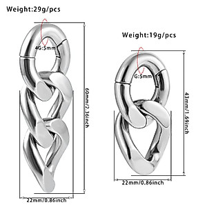 DOEARKO 2PCS Ear Gauges Chain Link Ear Hangers Weights for Stretched Ear Plugs Body Piercing Tunnels 316 Stainless Steel Hypoallergenic Body Jewelry (2G(6mm), Silver)
