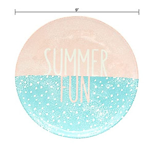 Zak Designs Dinnerware Sets for Indoors and Outdoors, 12 Pieces Melamine Plastic Plate and Bowls for Dinnertime with Family (Summer Prints Pink Tropics)