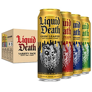 Liquid Death Iced Tea Variety 12-Pack (19.2 Oz Cans) (Grim Leafer, rest in Peach, Dead Billionaire, Green Guillotine)
