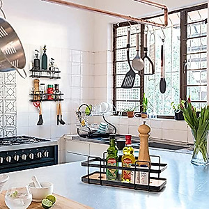 Keebofly Shower Caddy Bathroom Shower Organizer Shelf with Hooks,2 Pack,Shower Rack Self Adhesive Hanging,Rustproof Bamboo Basket,No Drilling Shower Storage Holder for Bathroom Shower Kitchen Black