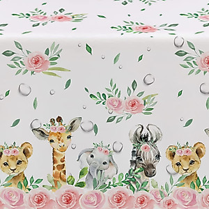 HIPVVILD Safari Tablecloth for Girls - Disposable Jungle Party Tablecover Supplies, Jungle Animal Safari Theme Birthday Baby Shower Table Cloth Decorations - 4 Pack (54in x 108in)