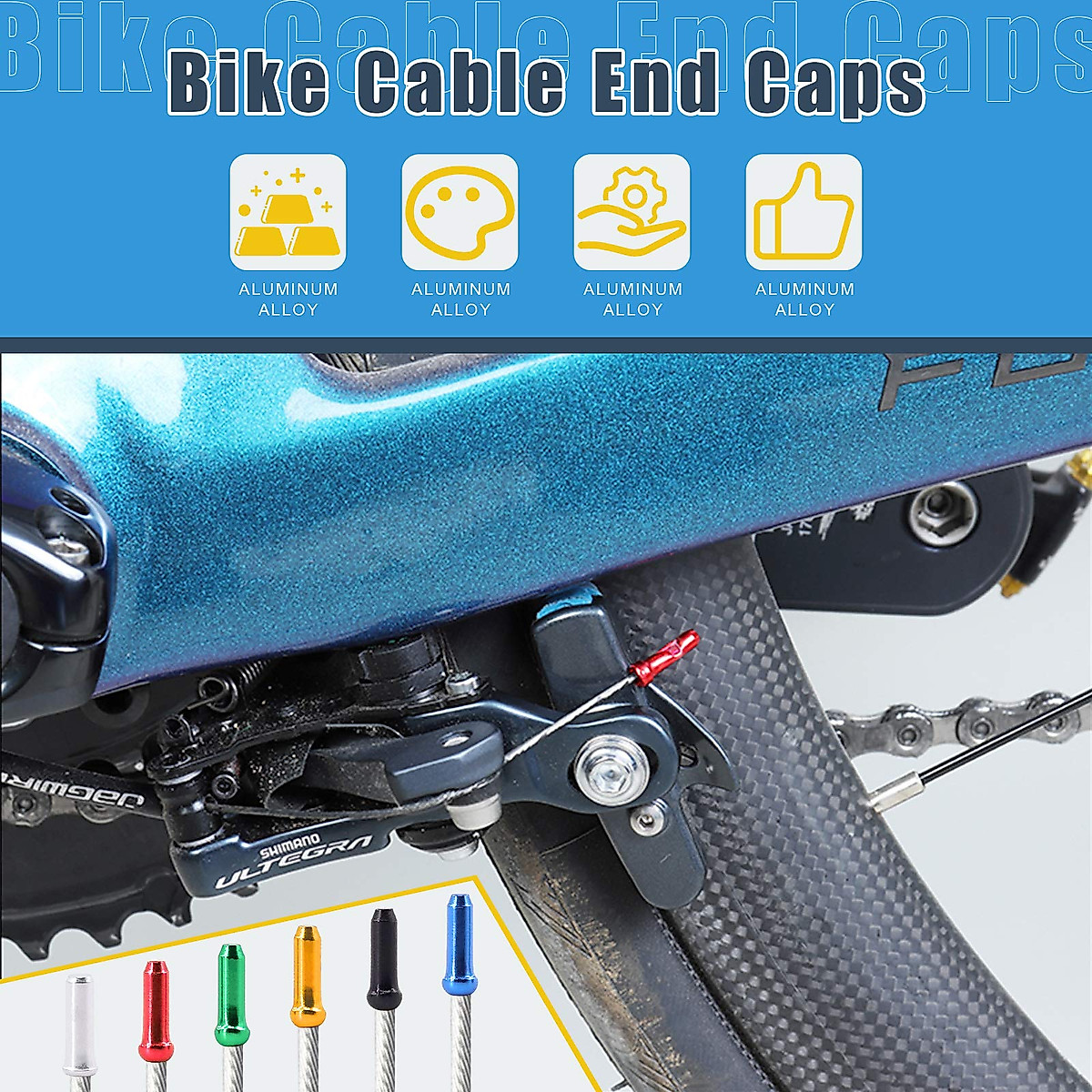 Glarks 121Pcs Bike Cable End Caps with Cable Cutter Set, 120Pcs 6 Colors Cable End Crimps Brake Cable End Caps with Stainless Steel Wire Rope Aircraft Bicycle Cable Cutter Up to 5/32"