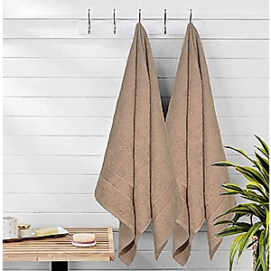 Belizzi Home Cotton 2 Pack Oversized Bath Towel Set 28x55 inches, Large Bath Towels, Ultra Absorbant Compact Quickdry & Lightweight Towel, Ideal for Gym Travel Camp Pool - Tan