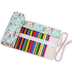 molshine Colored Canvas Pencil Roll Wrap 48 Slot - Portable Pen Storage Organization Holder for Artist Painter Student Sketch(No Pencils) (Colorful Flowers)