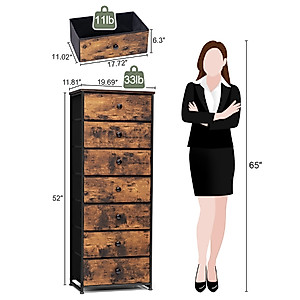 Crestlive Products Tall Dresser, 7-Drawer Fabric Storage Tower, Chests of Drawers - Vertical Organizer Unit for Bedroom, Hallway, Entryway, Nursery, Closets -Wood Top & Handles (Rustic Brown)