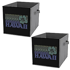 Hawaii Storage Bins with Handles Cube Closet Organizers and Storage Boxes Folding Basket for Shelves 2PCS