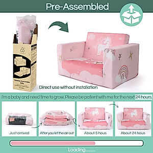 ACRABROS Kids Couch: Toddler Sofa Bed Fold Out for Gilrs Boys Baby Flip Out Convertible Lounge Chair Unicorn