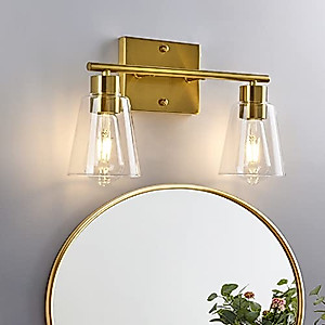 EnweMahi 2 Light Gold Bathroom Light Fixtures, Brushed Brass Wall Sconce, Modern Vanity Lights for Bathroom for Mirror, Corridor, Bedroom…