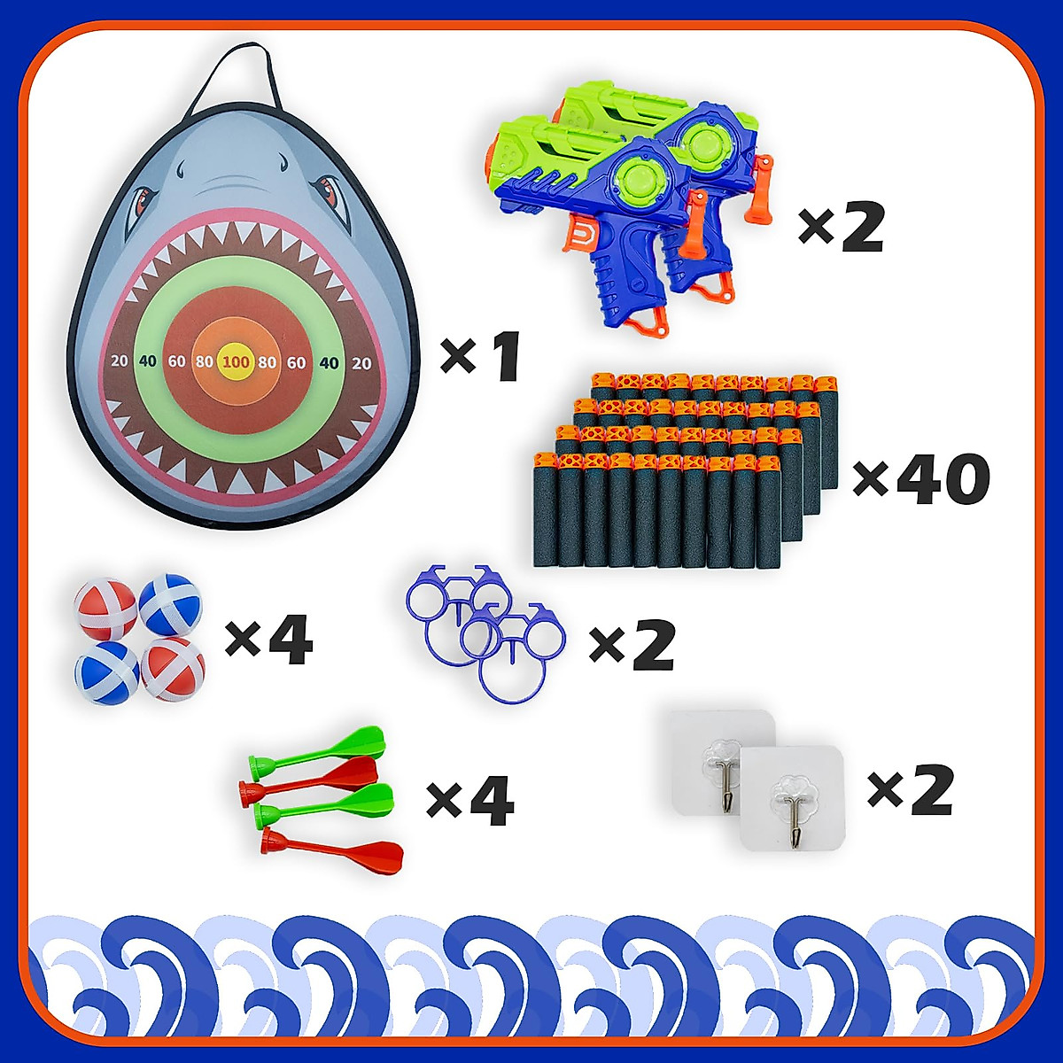 Shark Shooting Game Toy, Foam Blaster Shooting Practice Target,3 in 1 Indoor Outdoor Activity Game for 5 6 7 8 9 10+Years Old Kids, Compatible with 2 Nerf Guns