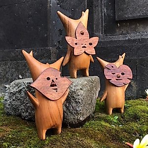 Garden Decor Crafts Creative Cute Expression Korogu Family Safe Wooden Grain Resin Leaf Fairy Ornaments for Home Office Car Interior Decor (A Set)