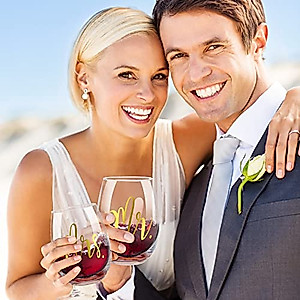 Frerdui Wedding Gifts for Bride and Groom, Mr Mrs Honeymoon Gift Set for Newlyweds Couple, Wine Beer Glasses with Wooden Box, for Travel, Anniversary, Just Married, Bridal Shower, Bride To Be