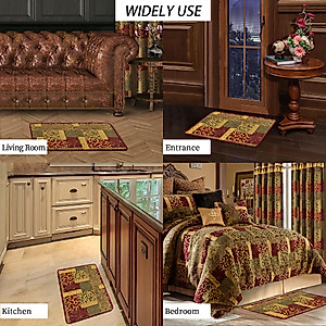 Loom and Mill Luxury Bathroom Rug Set 3 Pieces, Thick Chenille Memory Foam Bath Rugs Non Slip Absorbent Washable Bath Mats Set with U Shaped Toilet Mat for Bathroom, Toilet, Bedroom, Kitchen(Red&Gold)