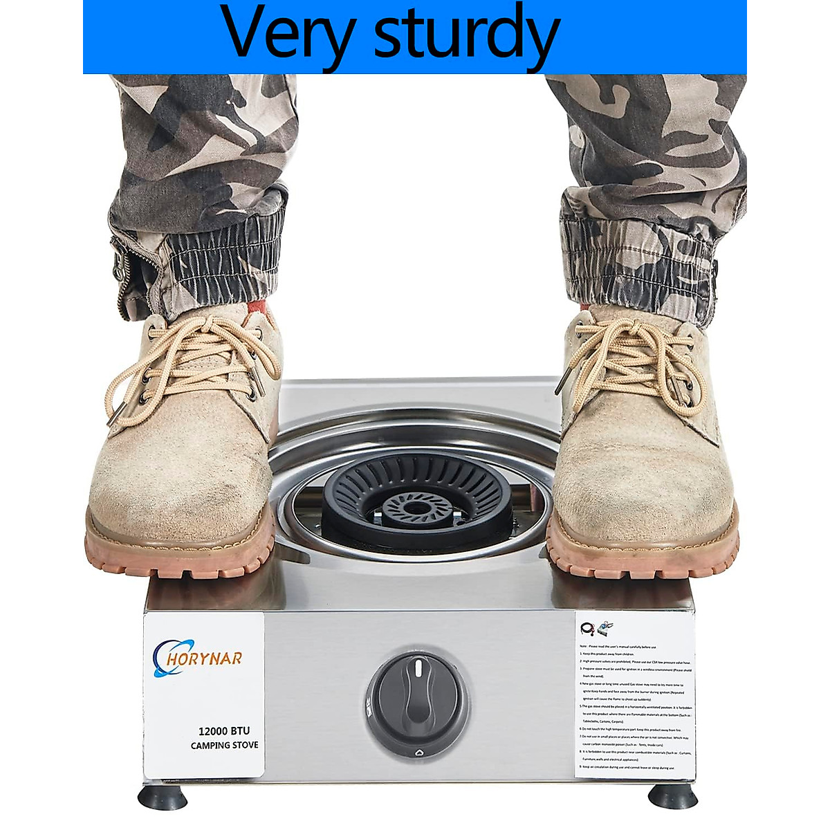 Horynar Propane Stove Single Burner Propane Stove 1 Burner 12000 BTU Propane Burner Camping Stove Propane with Propane Adapter Hose Portable Gas Stove One-piece Panel (silver)