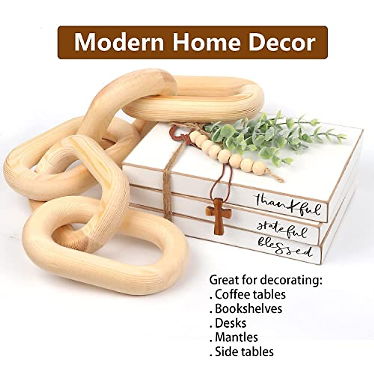 Stacked Book Decoration, New Bundle Bead Garland and Wood Cross Pendant - Book Stack for Farmhouse Table - Rustic Accent for End Table Coffee Table or Shelves