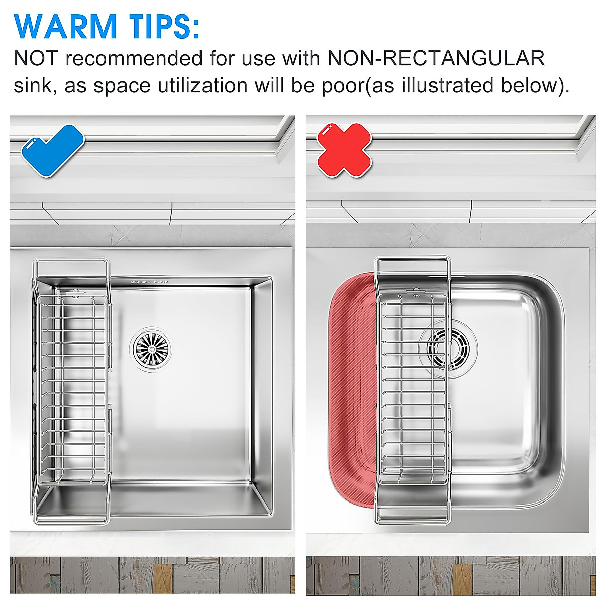 Sponge Holder for Kitchen Sink, Sink Caddy, Expandable (16.7"-21.2") Kitchen Sink Organizer with Dishcloth Towel Holder, Stainless Steel Over Sink Holder