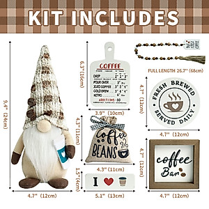 Coffee Bar Decor, 7PCS Farmhouse Coffee Gnome Tiered Tray Decor, Coffee Signs for Coffee Bar deocr, Coffee Bar Accessories Kitchen Table Decoration